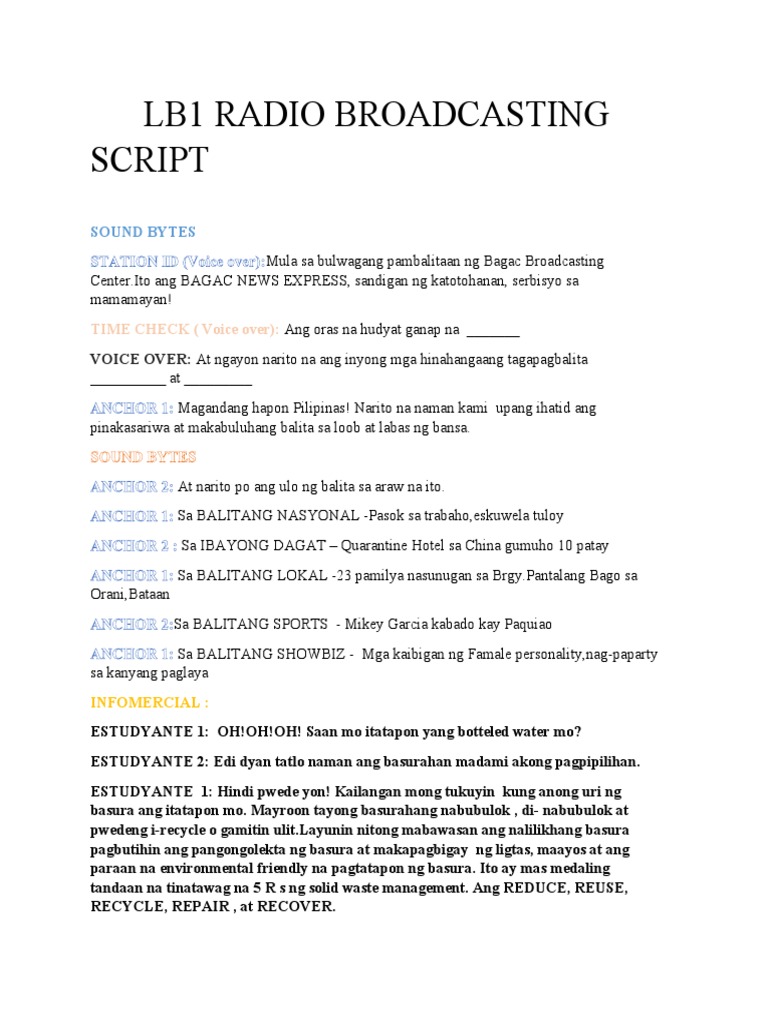 Broadcasting Script | PDF