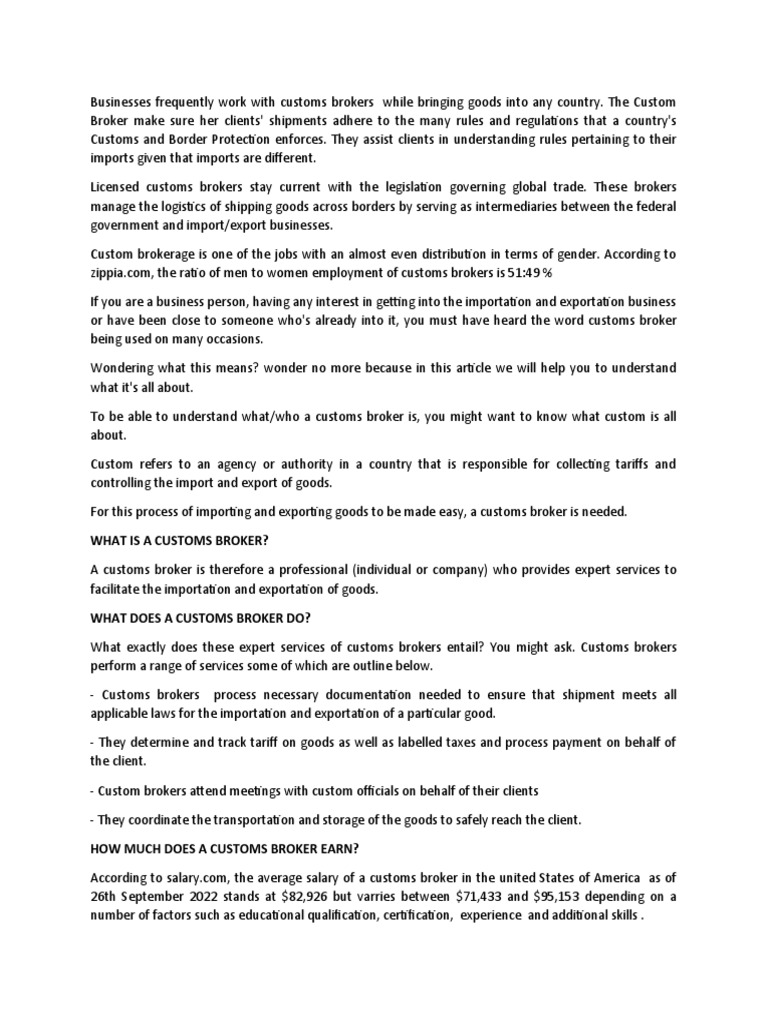 Understanding Customs Brokers and Their Roles | PDF | Customs | Economies