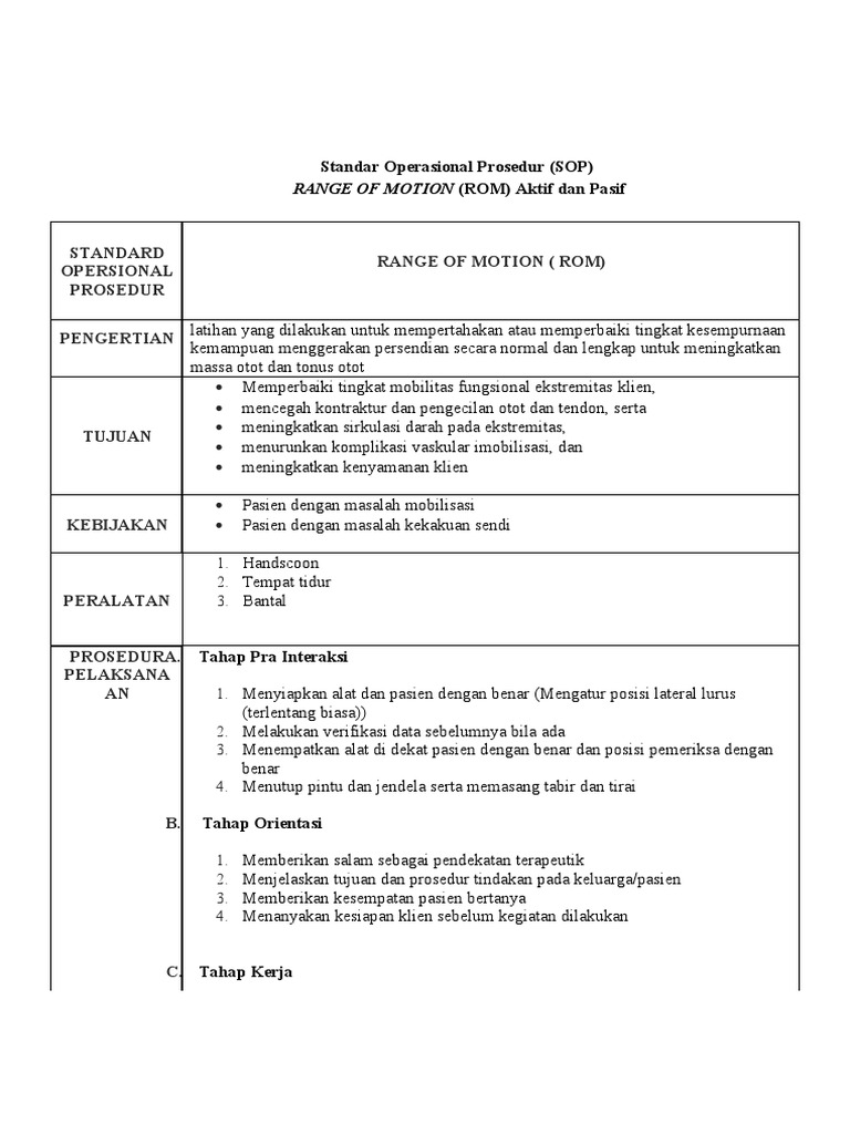 Standar Operasional Prosedur (SOP) RANGE OF MOTION (ROM) Aktif Dan ...