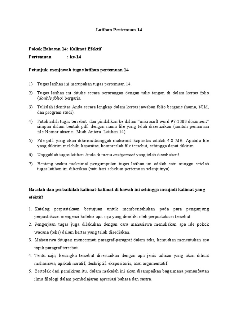 Latihan Pertemuan 14. Kalimat Efektif | PDF | Karier & Perkembangan ...