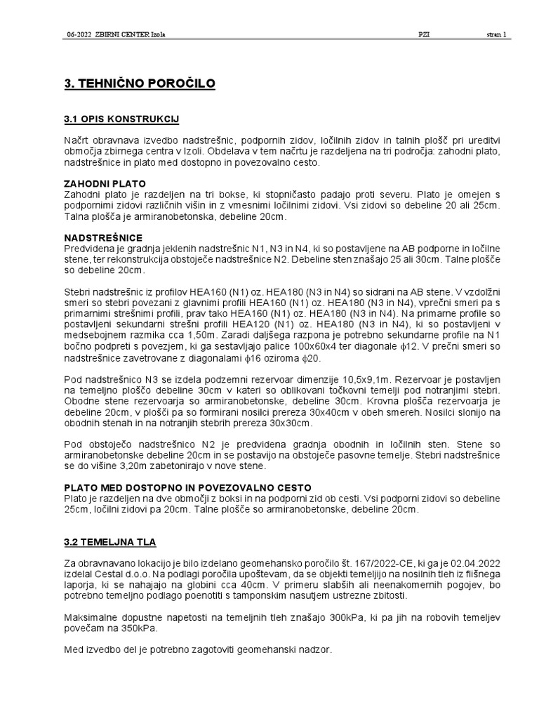 ZC Izola PZI 00-3 Tehnično Poročilo Rev1 | PDF