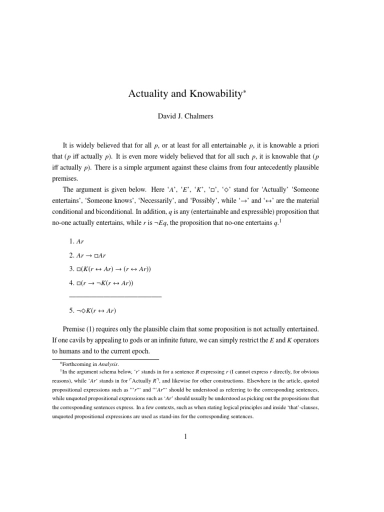 Actuality | PDF | Logical Consequence | A Priori And A Posteriori