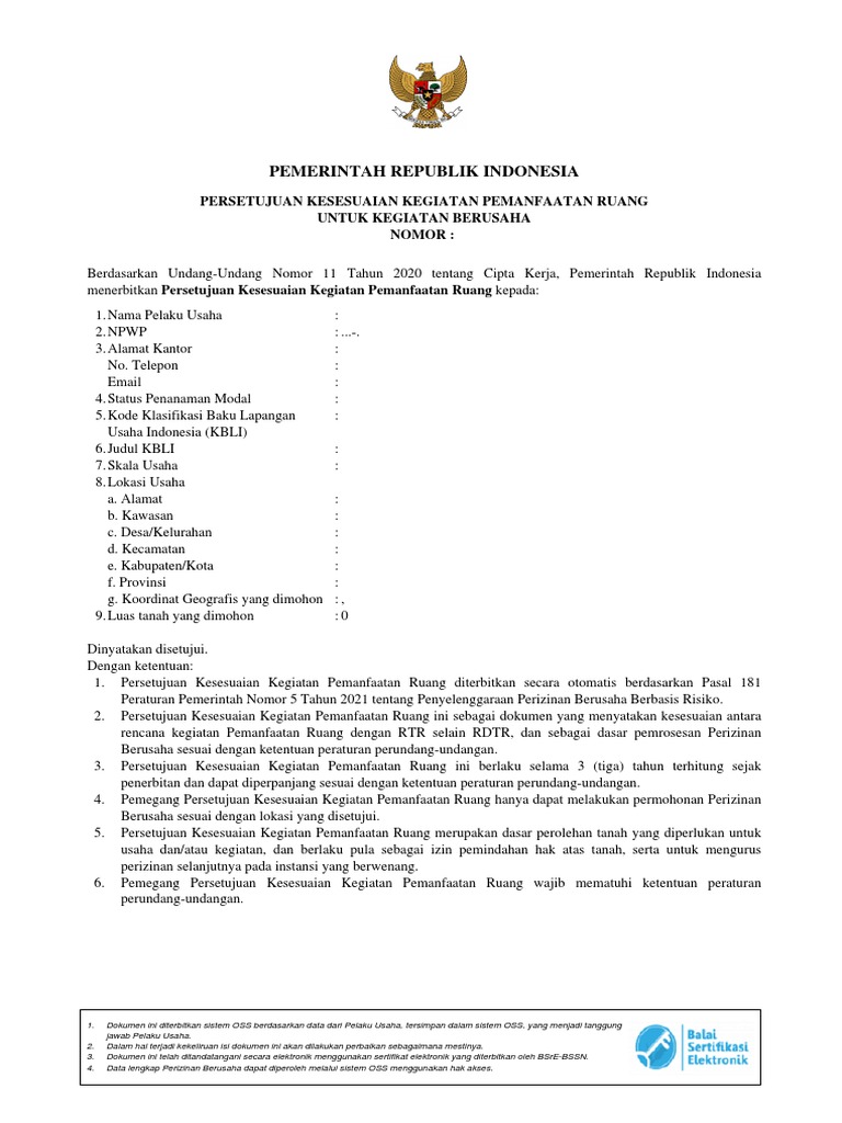 Pemerintah Republik Indonesia: Persetujuan Kesesuaian Kegiatan ...