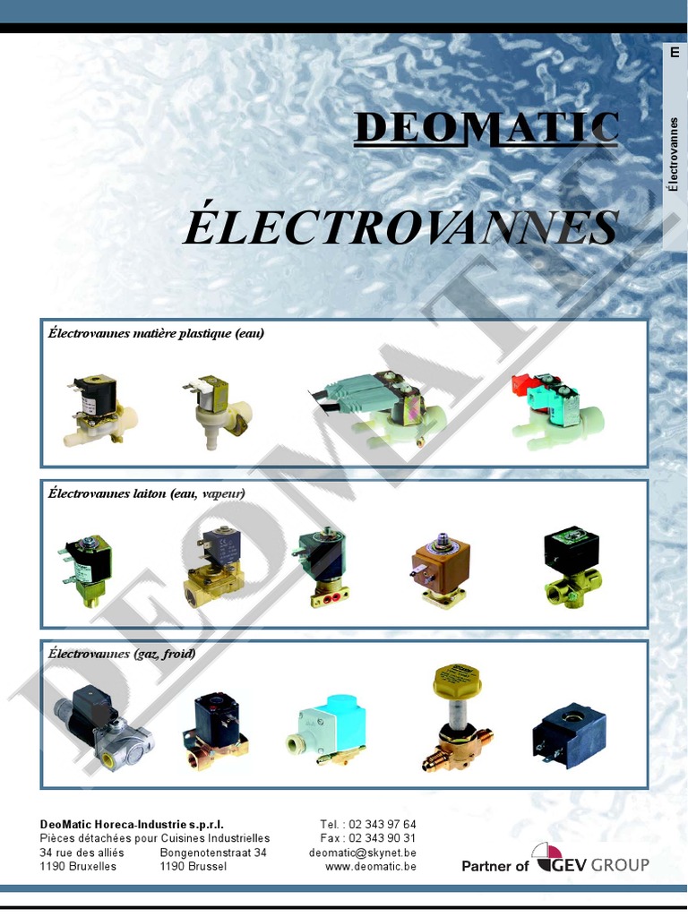 ÉLECTROVANNES. Électrovannes Matière Plastique (Eau) Électrovannes Laiton (Eau, Vapeur ...