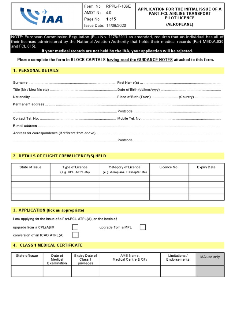 Iaa Atpl Form | PDF | Credit Card | Debit Card