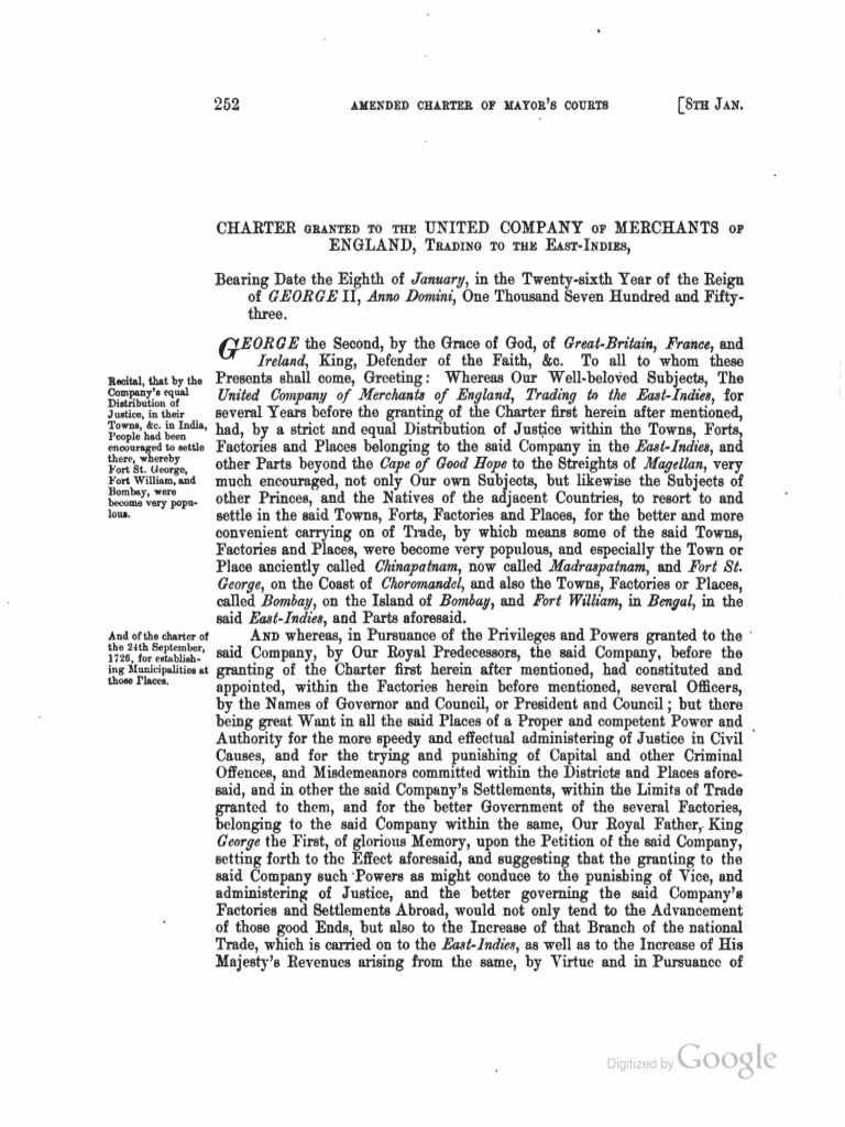 1753 Charter - East India Company | PDF