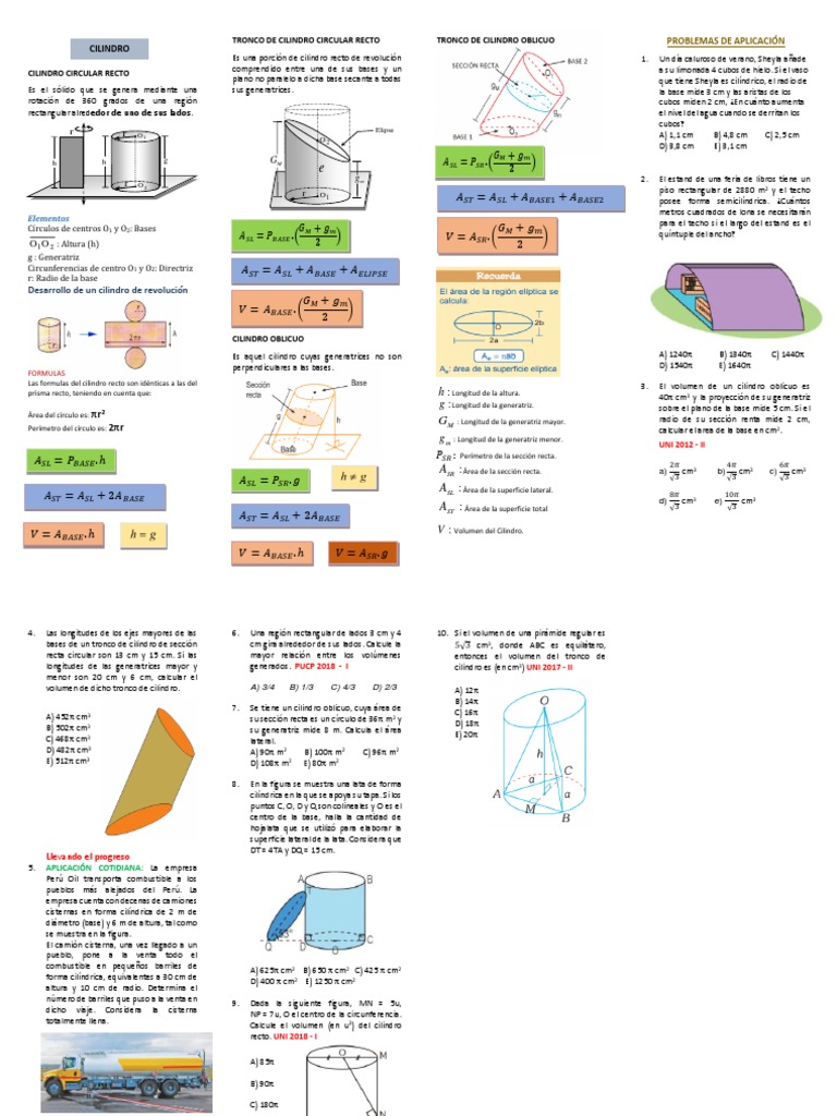 Cilindro y Tronco de Cilindro I 5to | PDF | Geometría Elemental | Geometría