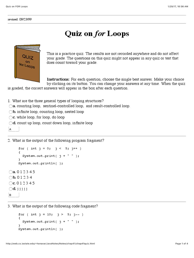 Quiz On FOR Loops | PDF | Control Flow | Computer Science