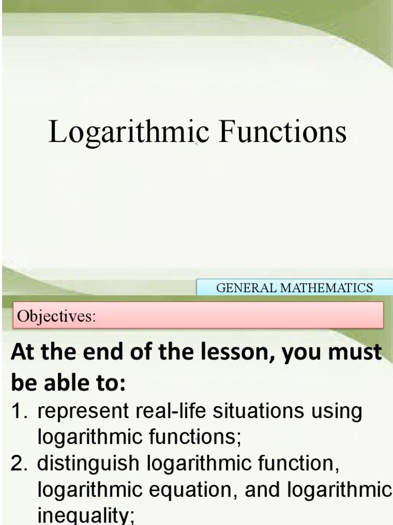 GM Logarithmic Functions, Equations, and Inequalities | PDF | Function (Mathematics) | Logarithm