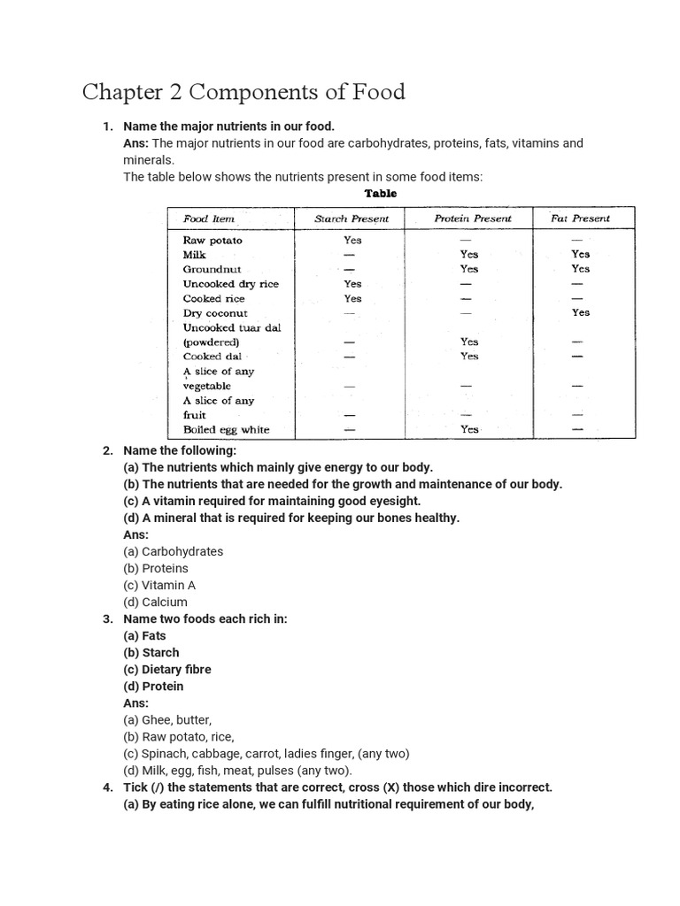 Components of Food | PDF | Foods | Nutrients