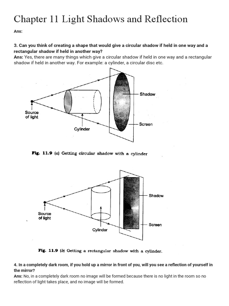 Light Shadows And Reflection Pdf Shadow Mirror