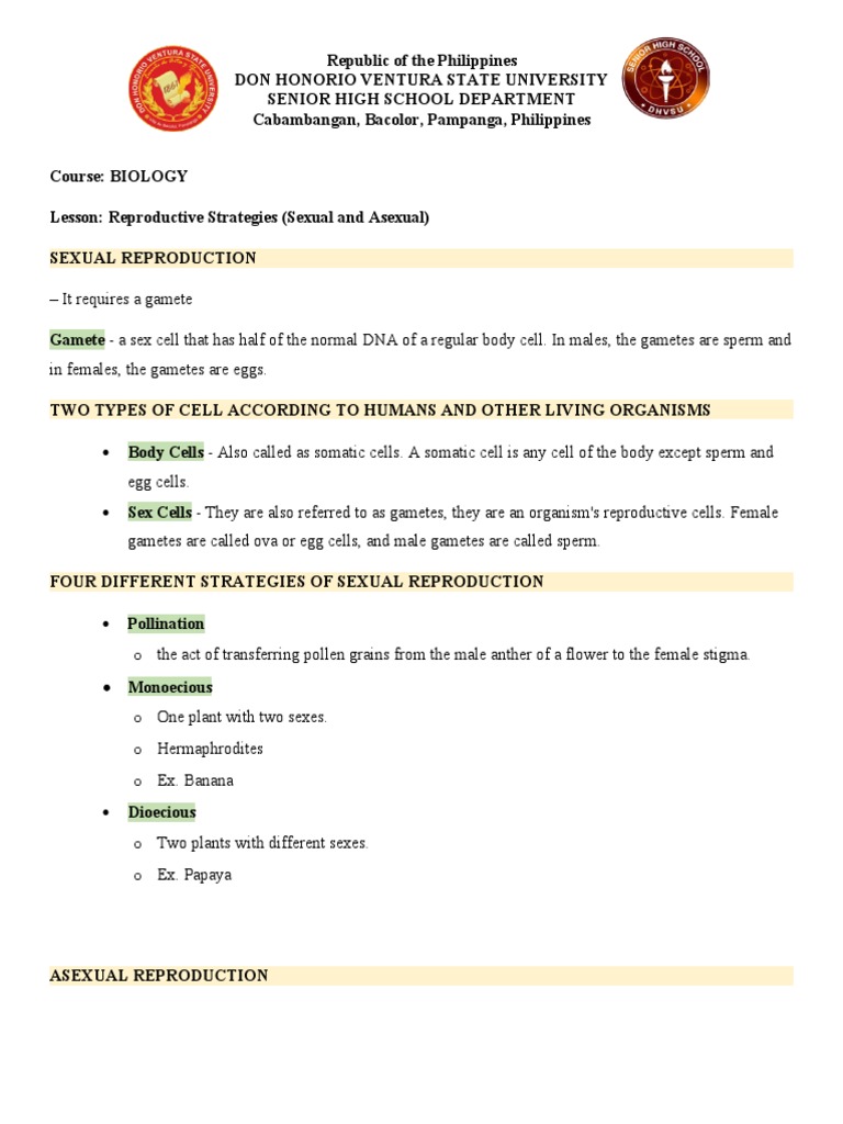 BIOLOGY - Reproductive Strategies (Sexual and Asexual) Reviewer ...