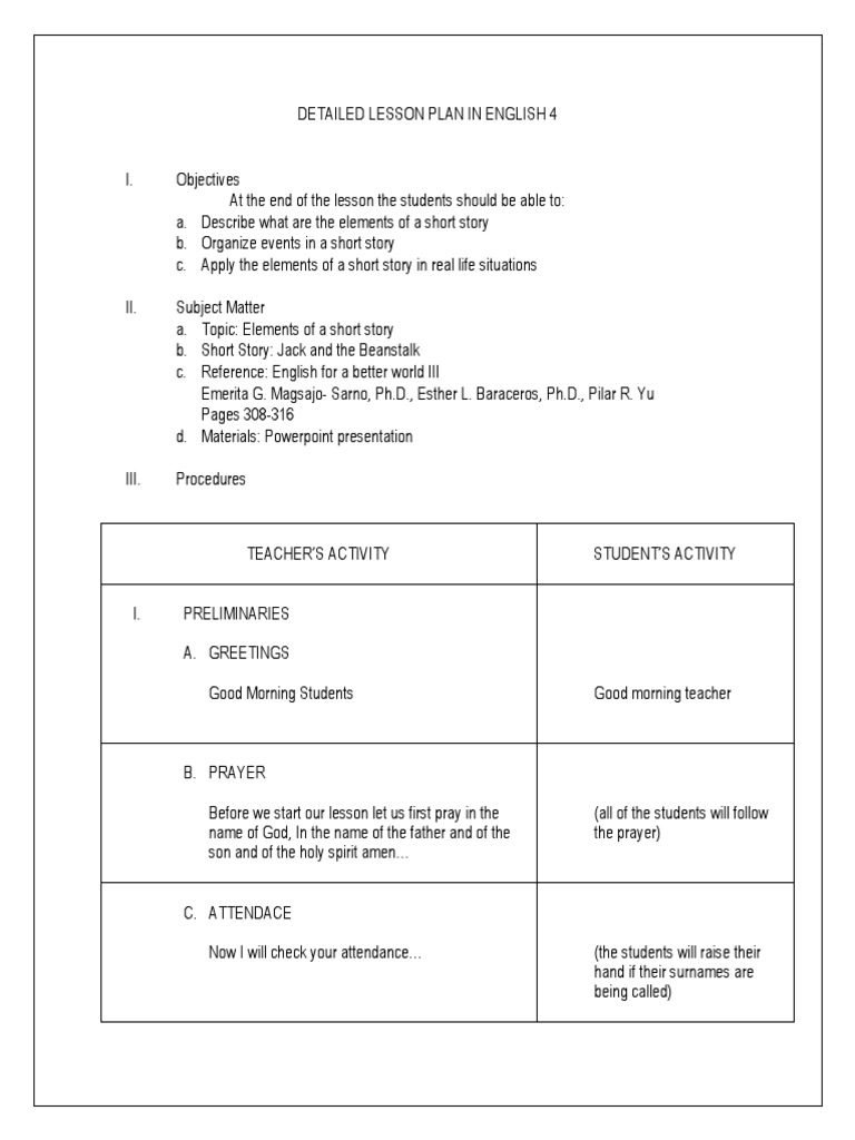 Detailed Lesson Plan in English 4 | PDF