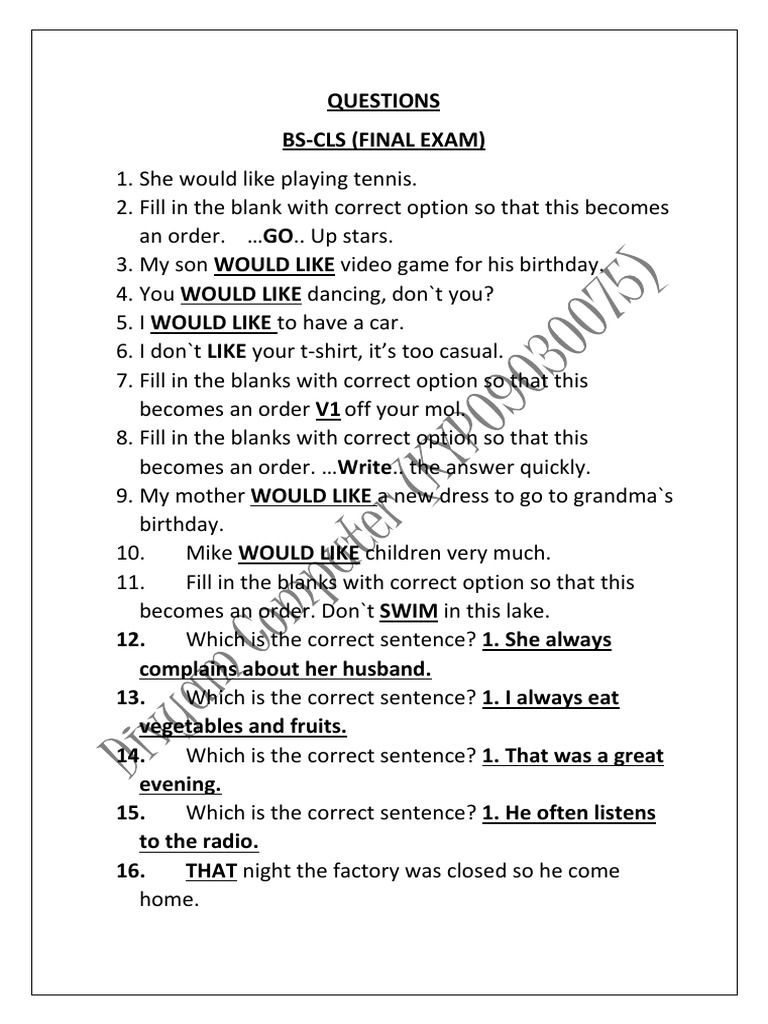 Questions BS-CLS (Final Exam) | PDF