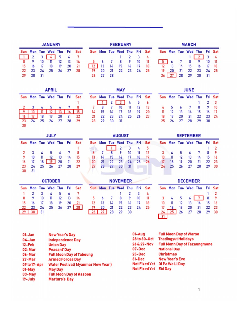 2023 Myanmar Calendar | PDF