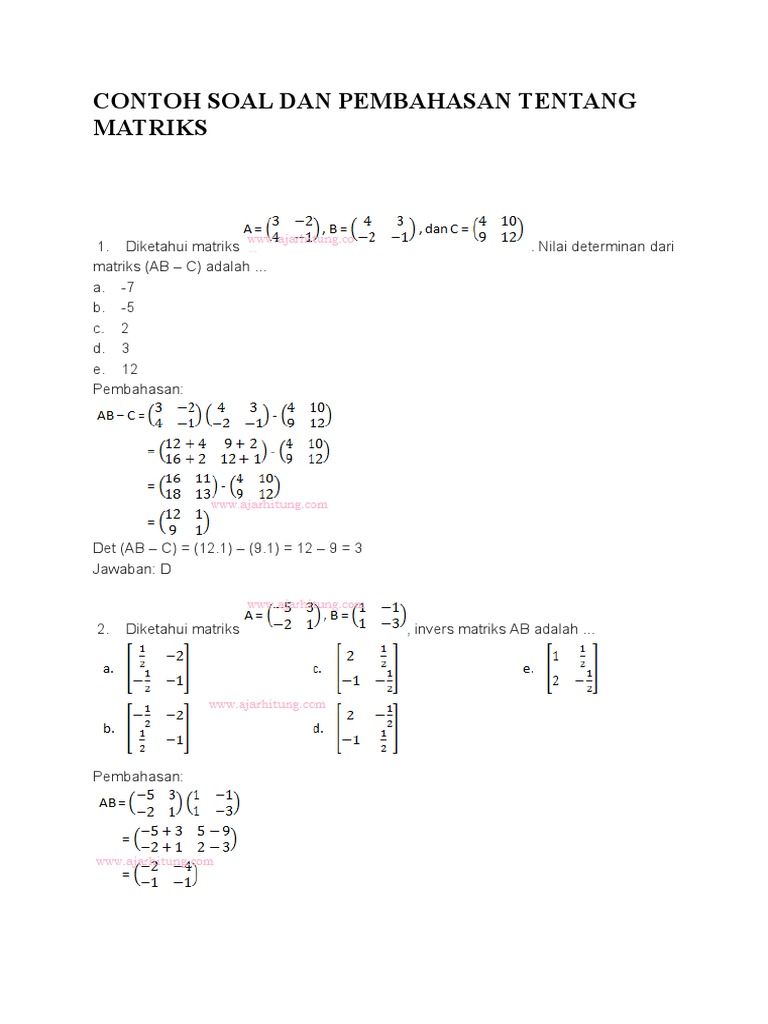 Contoh Soal Dan Pembahasan Tentang Matriks | PDF