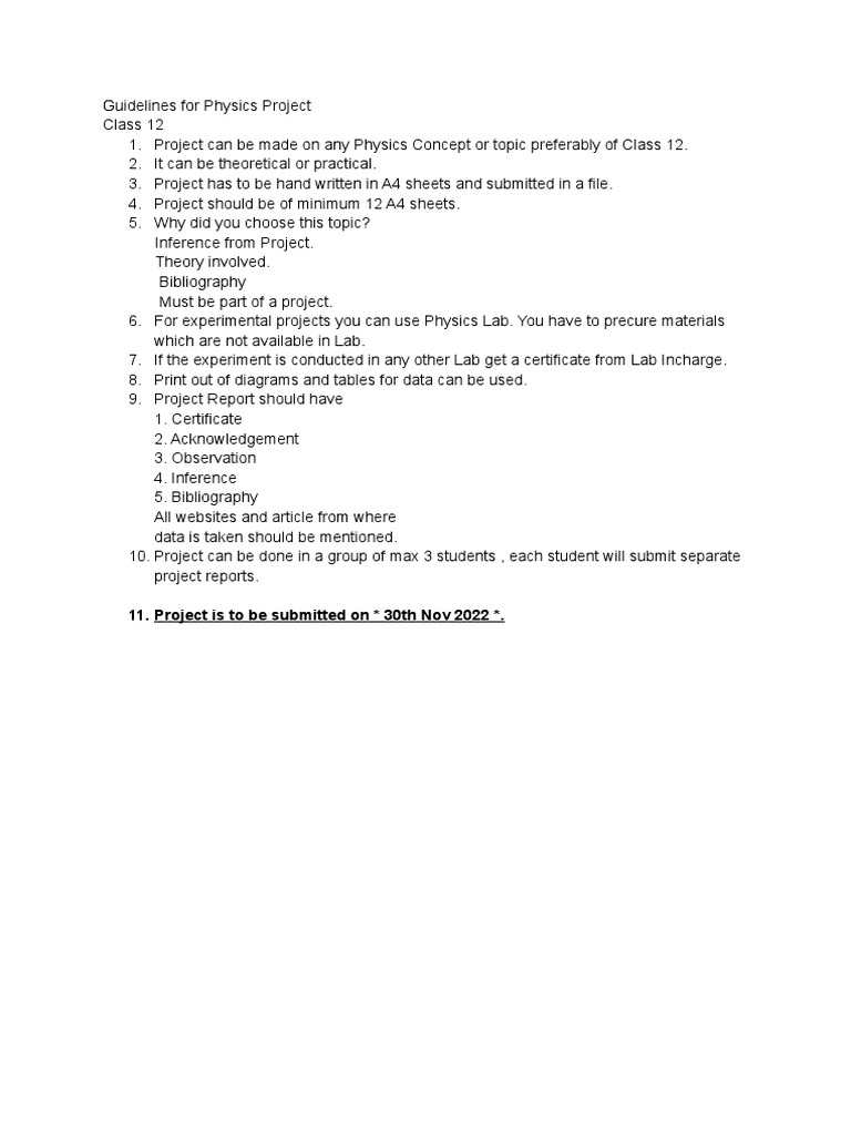 Guidelines For Physics Project | PDF | Refractive Index | Physics
