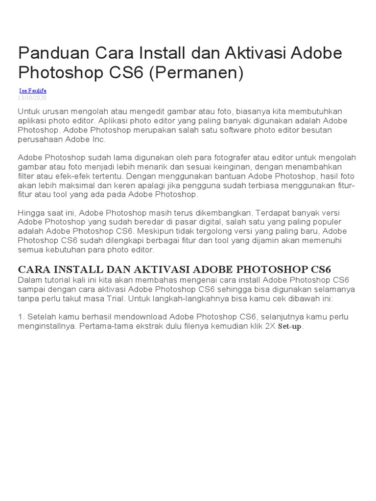 Panduan Cara Install Dan Aktivasi Adobe Photoshop CS6 | PDF Panduan Cara Install Dan Aktivasi Adobe Photoshop CS6 | PDF