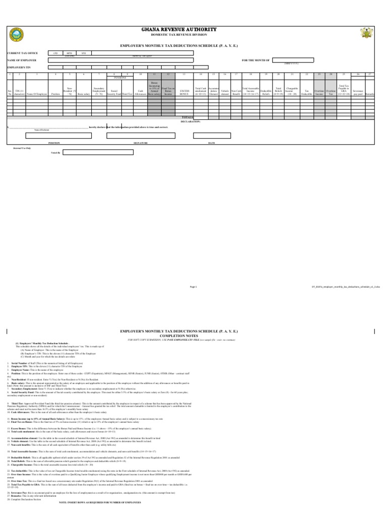 DT 0107a Employer Monthly Tax Deductions Schedule v1 2 | PDF | Employee Benefits | Taxes