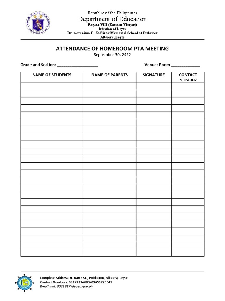 For PTA Meeting Template School Documents | PDF