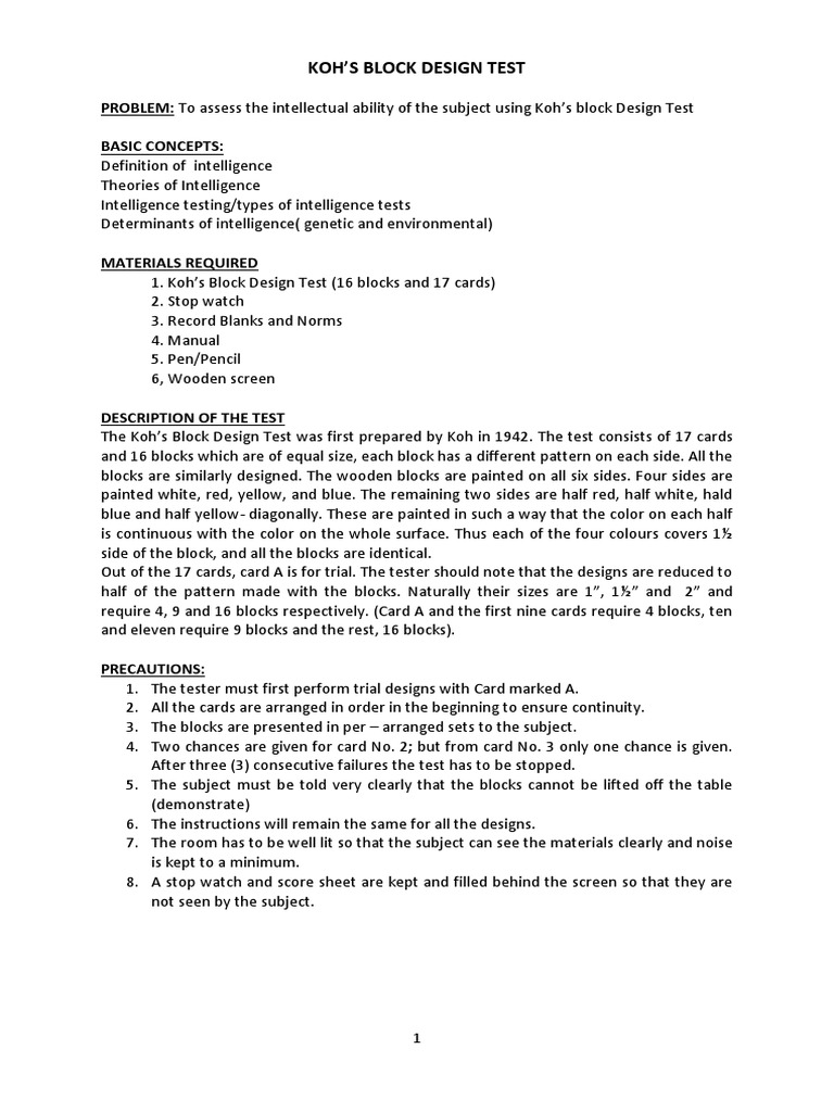Kohs Block Design Test | PDF