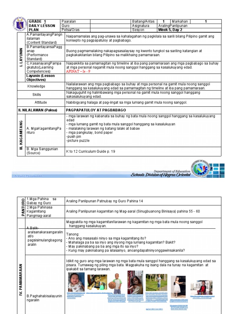 Grade 1 Daily Lesson Plan 1 1 Week 5, Day 2: Apinat - Ie - 9 | PDF