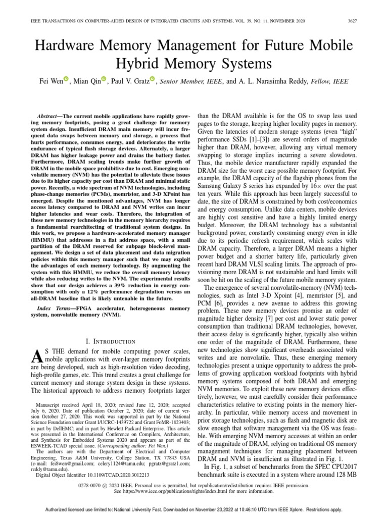 Hardware Memory Management For Future Mobile Hybrid Memory Systems | PDF | Cpu Cache | Cache ...