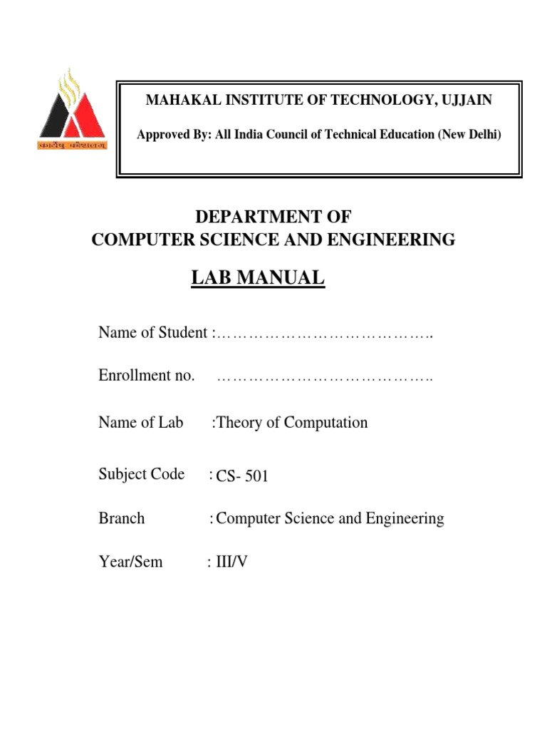 Theory of Computation Lab Manual | PDF