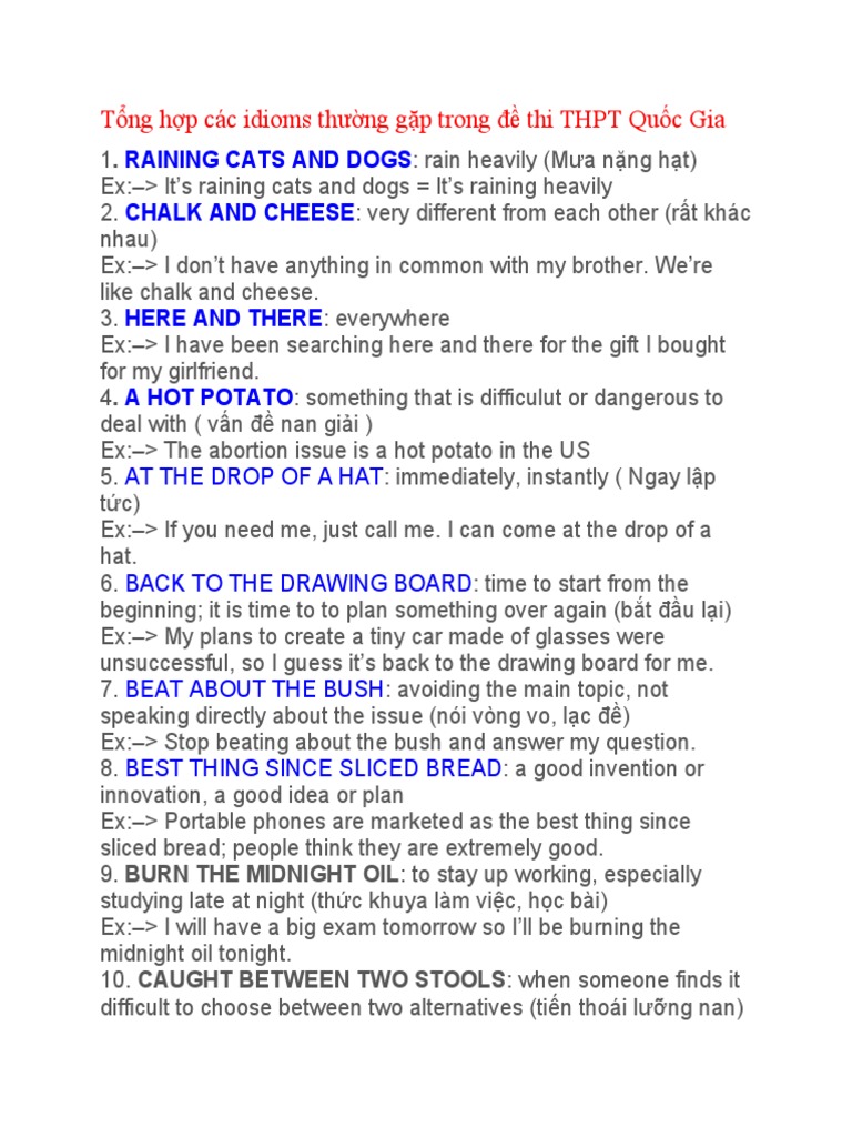 Idioms for 10th Grade Exams | PDF | Language Arts & Discipline ...