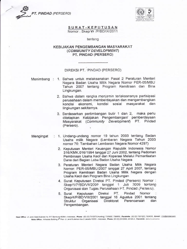 Kebijakan Pengembangan Masyarakat (Community Development) PT. Pindad ...