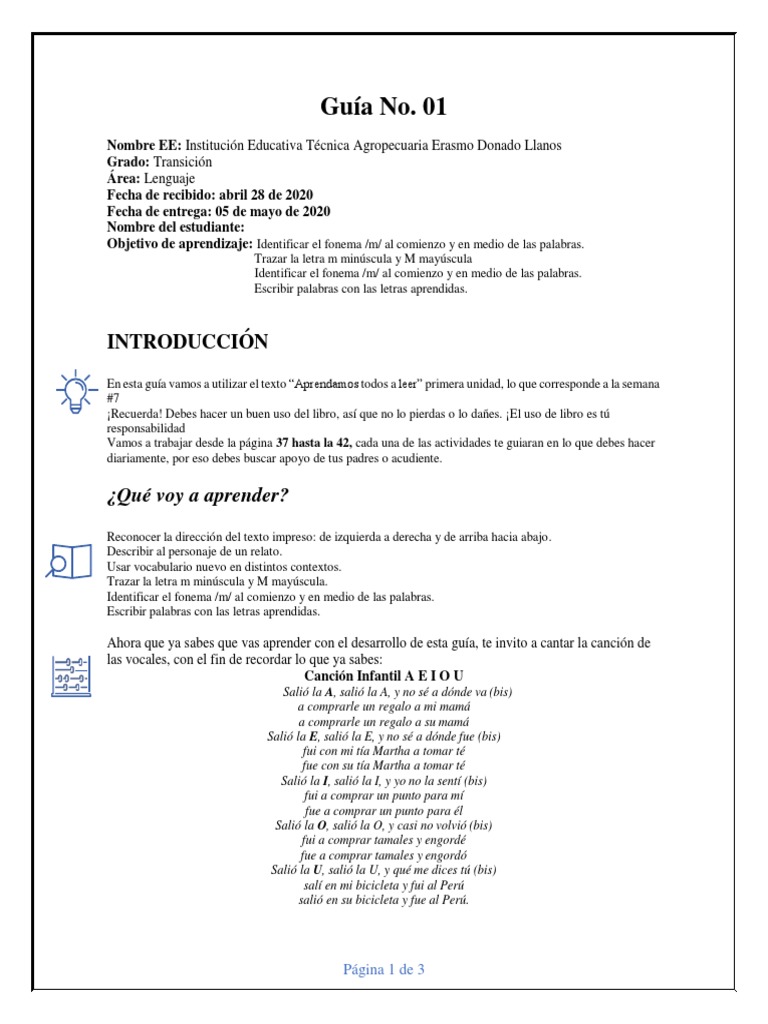 Guía De Aprendizaje De Transición Pdf Lingüística