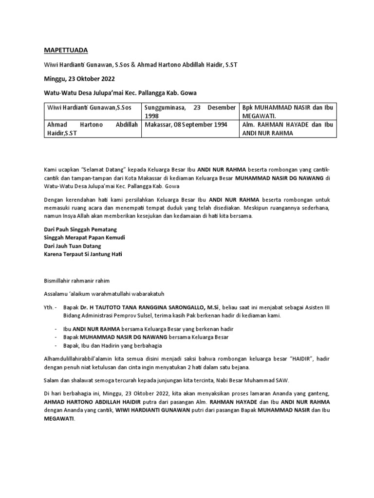 Skrip MC - Wiwi Lamaran | PDF