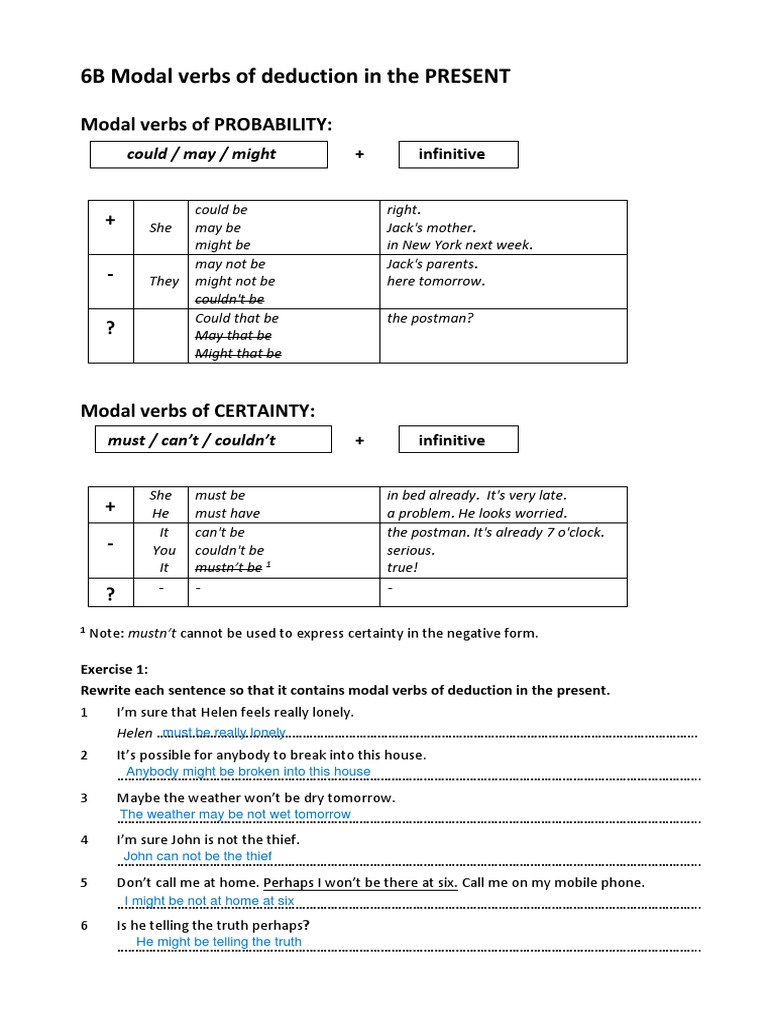 6B Modal Verbs of Deduction | PDF | Verb | Grammar