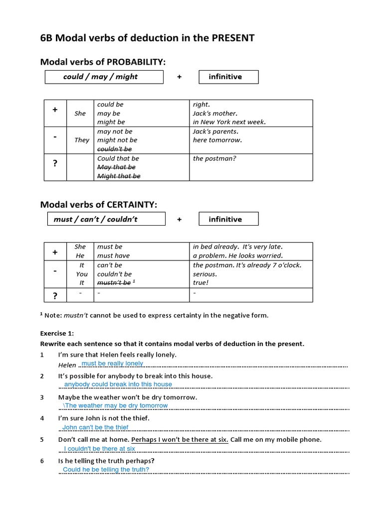 6B Modal Verbs of Deduction | PDF | Verb | Linguistics