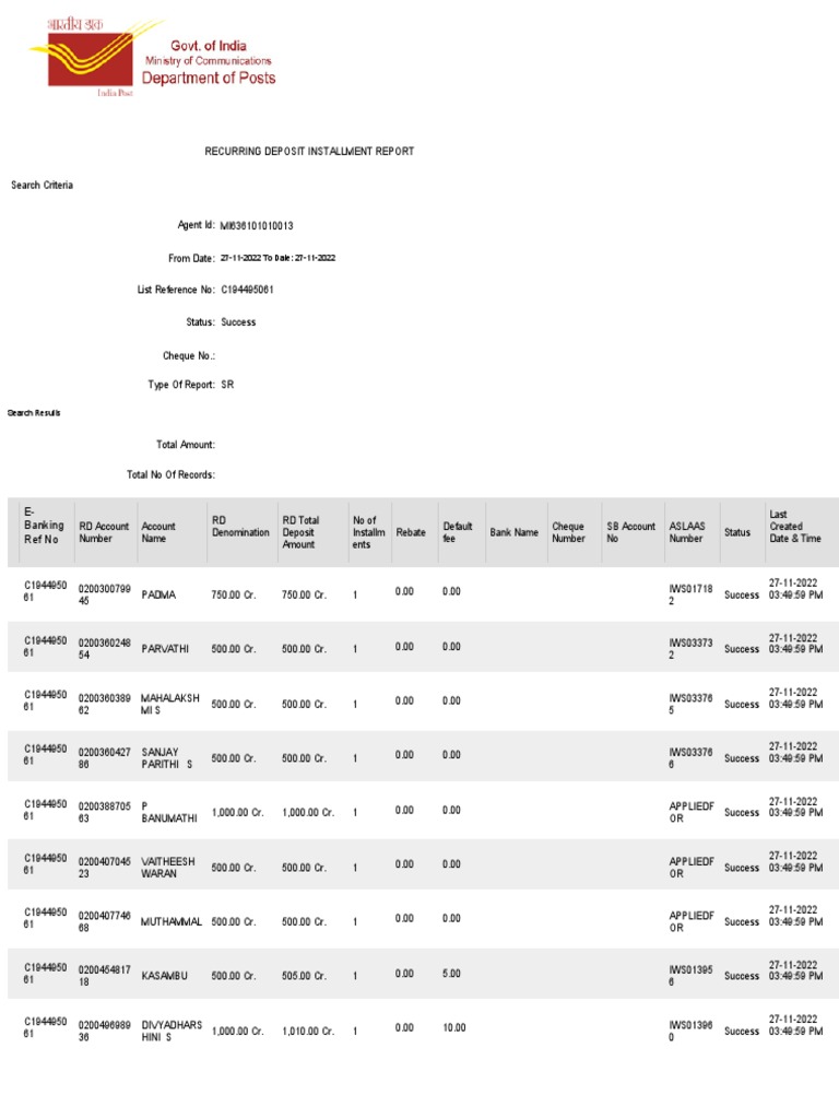 RDInstallmentReport27 11 2022 | PDF