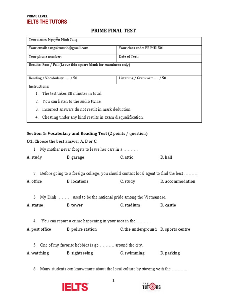 Prime Final Test | PDF