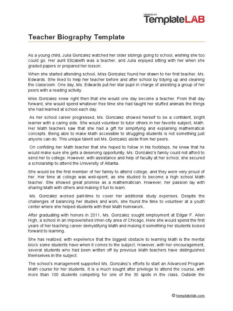 Teacher Biography Template Pdf Teachers Schools