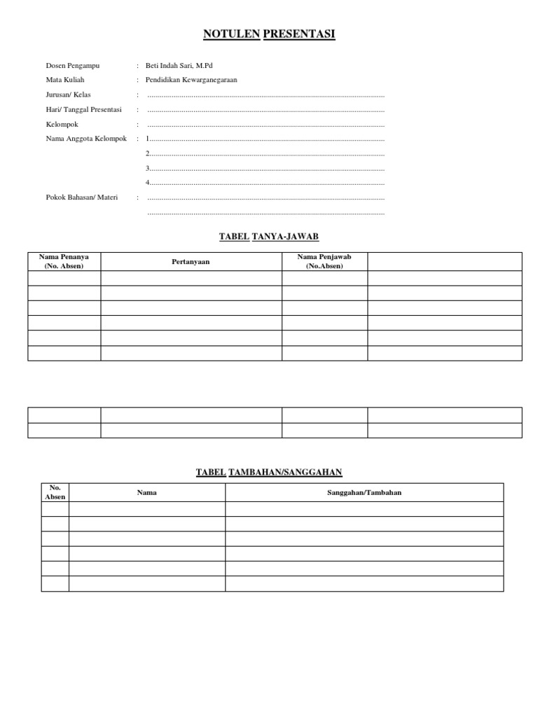 Format Notulen Presentasi Dan Diskusi | PDF