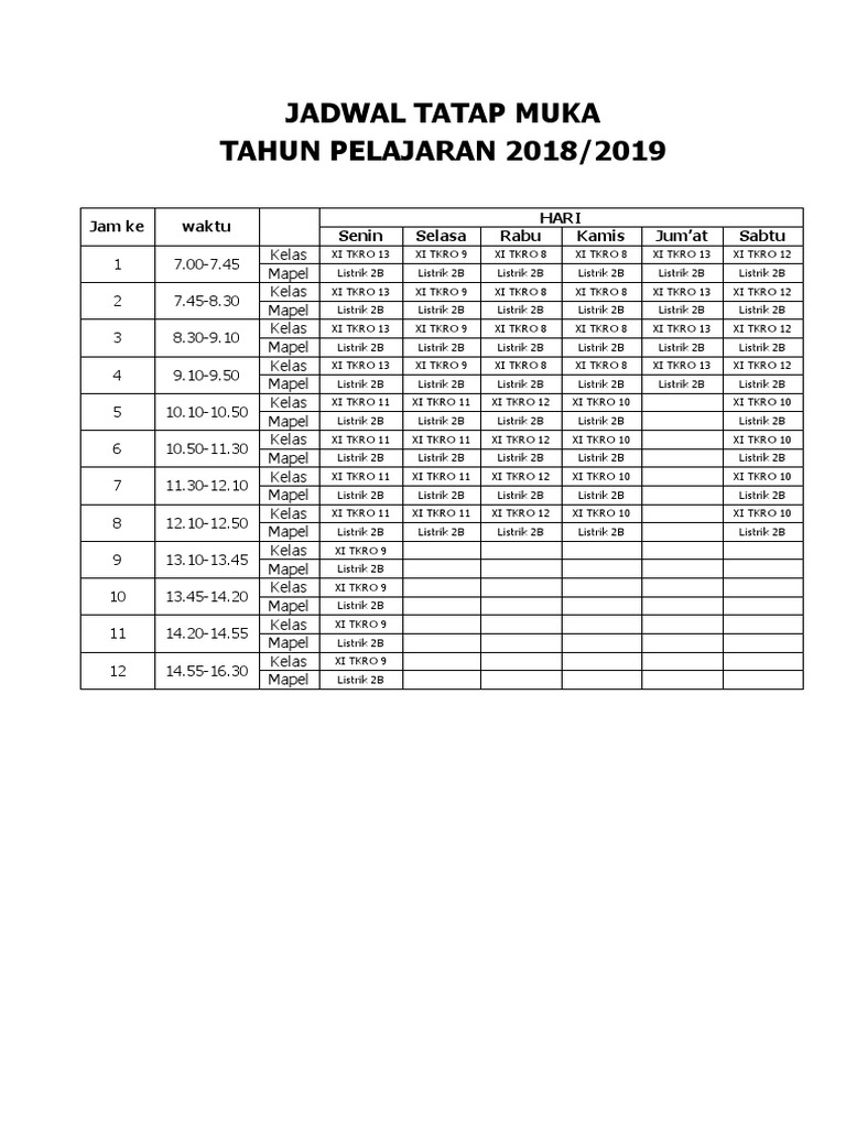 Jadwal Tatap Muka | PDF