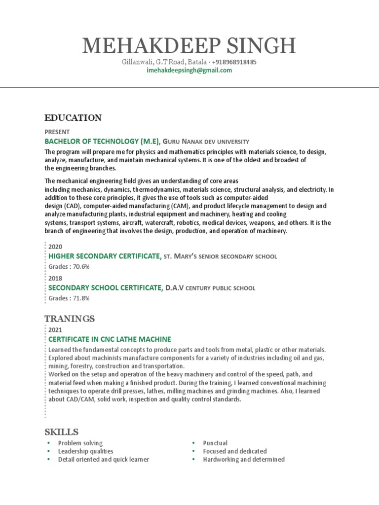 Mehak Resume | Download Free PDF | Engineering | Machines