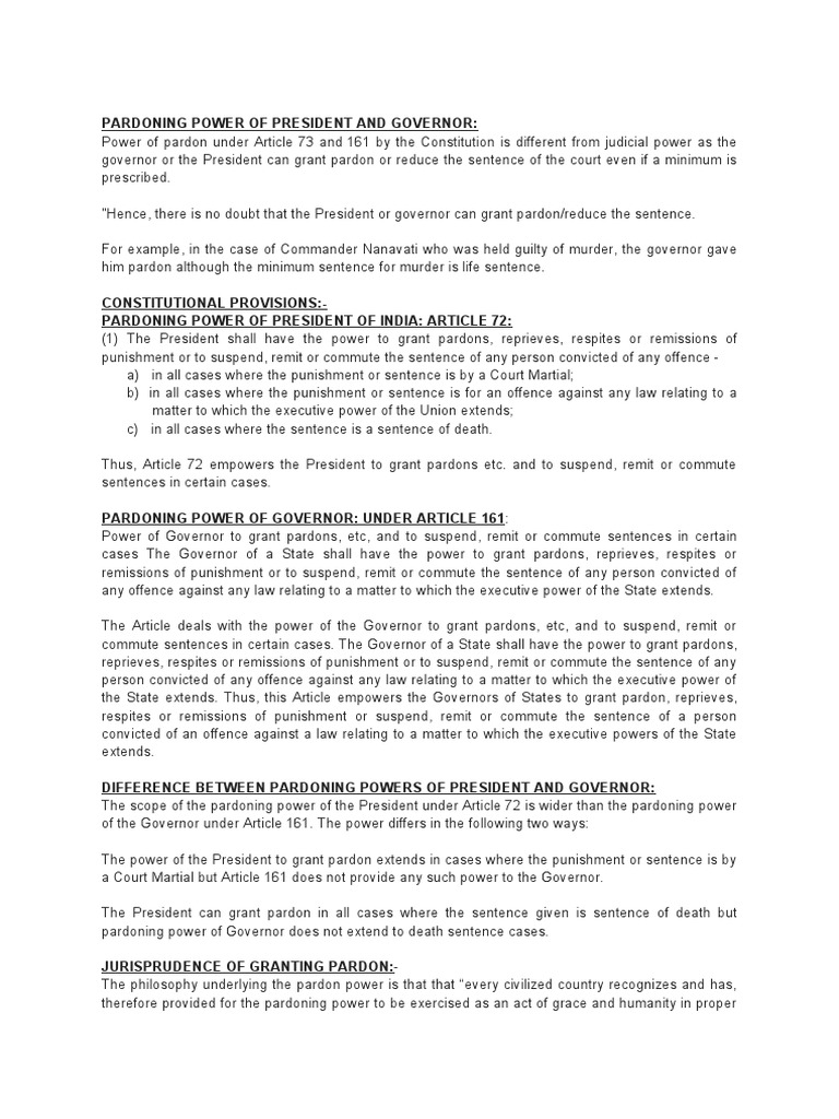 Presidential and Governor Pardon Powers | PDF