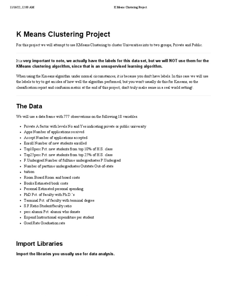 K Means Clustering of Universities | PDF | Cluster Analysis | Machine ...