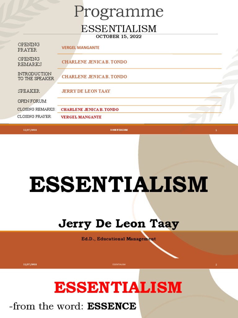Essentialism Education | PDF | Curriculum | Essentialism
