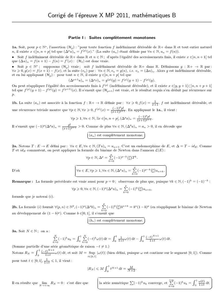 X Ens MP 2011 Maths 2 Corrige | PDF