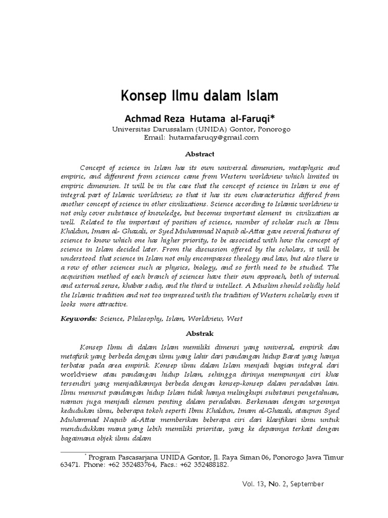 Konsep Ilmu Dalam Islam Pdf Science Abrahamic Religions