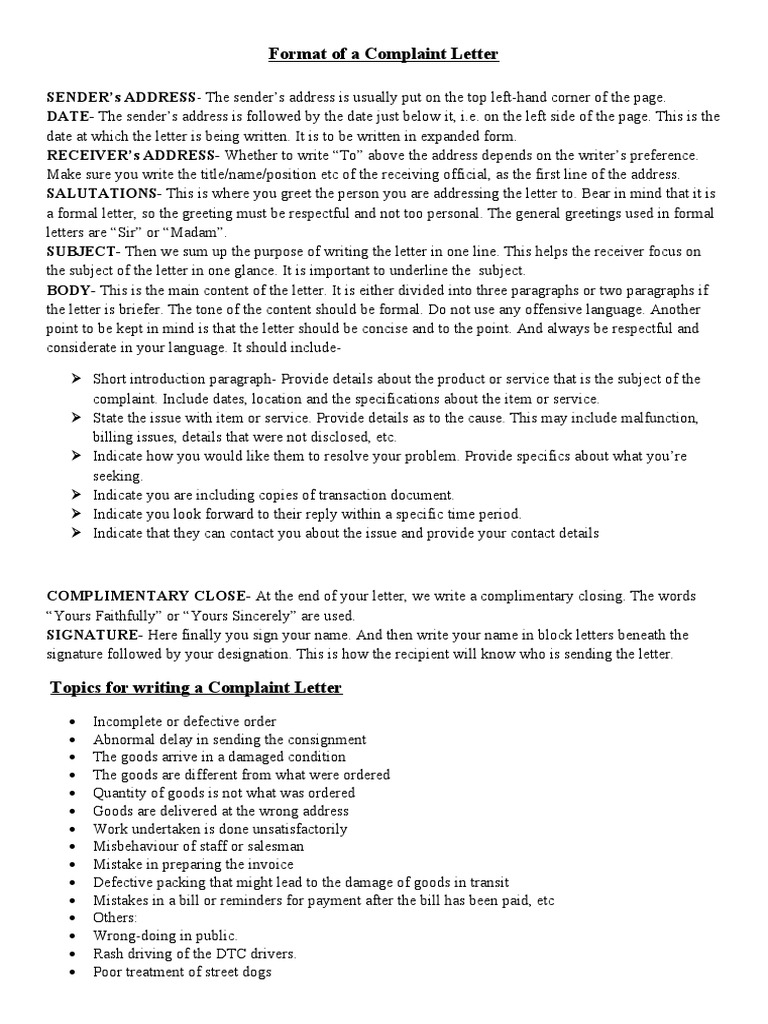 Format and Examples - Complaint Letter | PDF | Textbook | Paragraph
