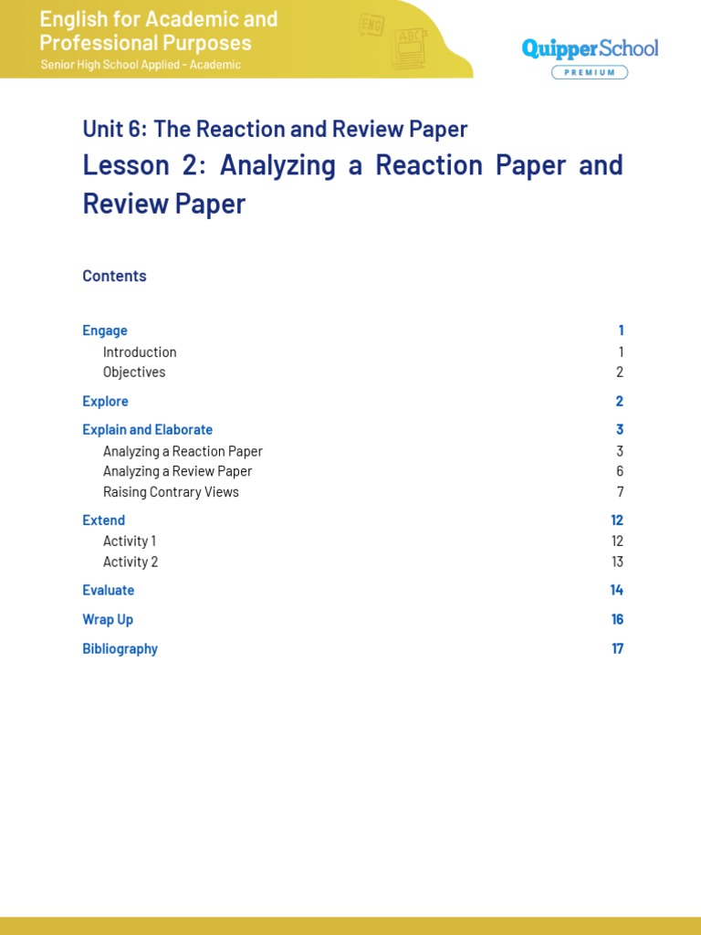 PDF (SG) - EAP 11 - 12 - UNIT 6 - LESSON 2 - Analyzing A Reaction Paper ...