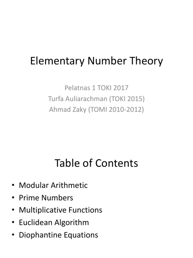 Elementary Number Theory | PDF | Prime Number | Number Theory