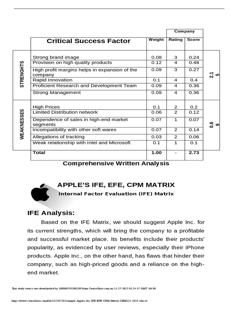 Sample Apples Inc. IFE EFE CPM Matrix CBM121 1023 1 | PDF