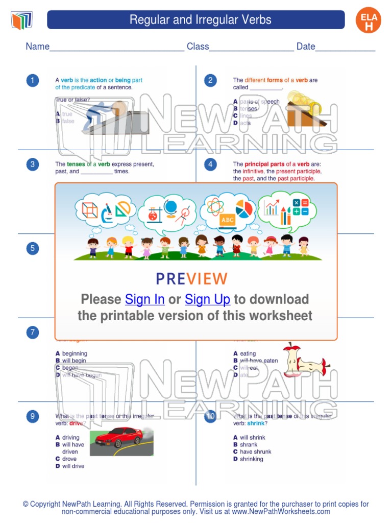 Worksheet Ela Grade 8 Regular and Irregular Verbs 0 | PDF